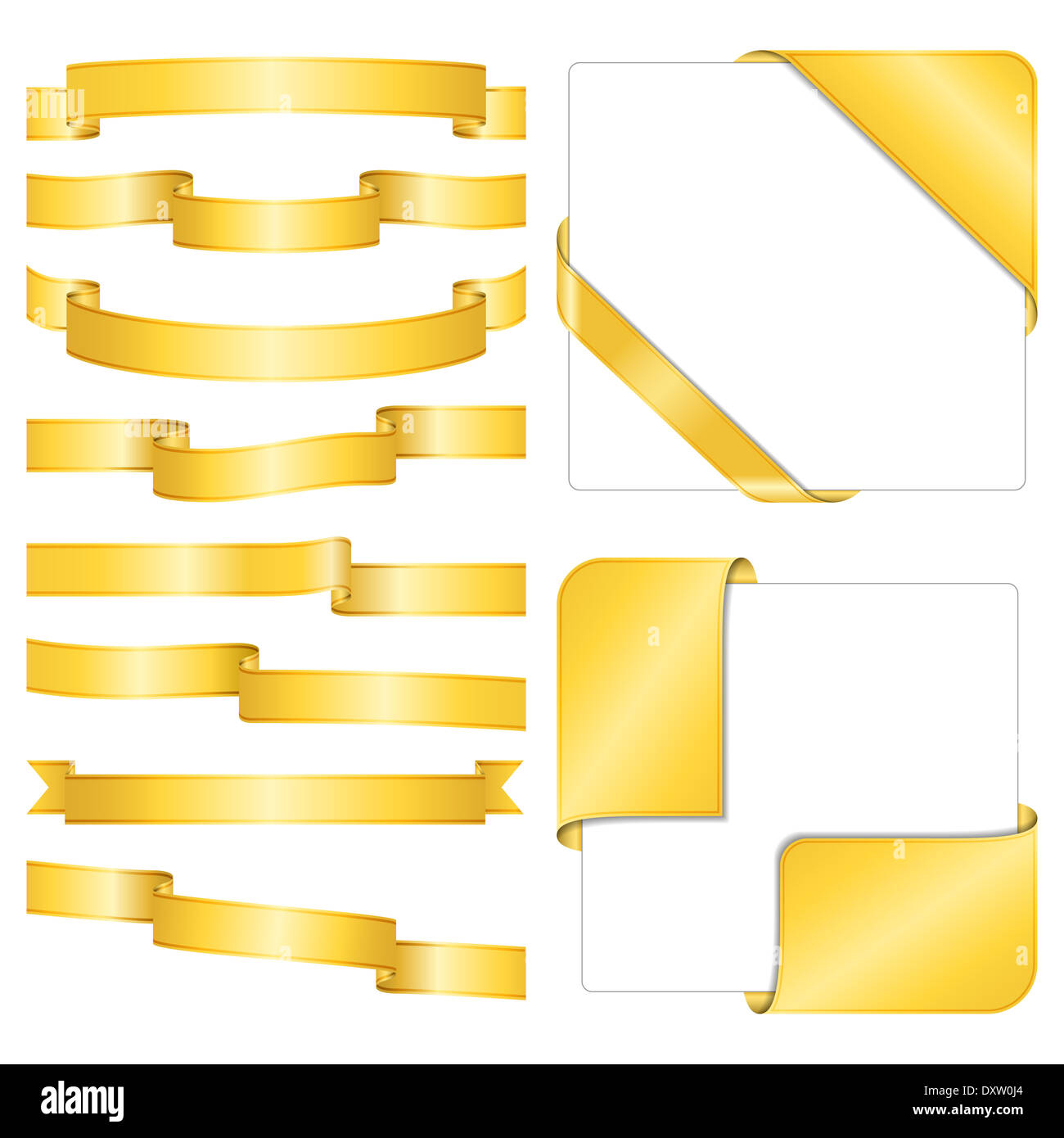 Set of different golden ribbons on white background Stock Photo - Alamy