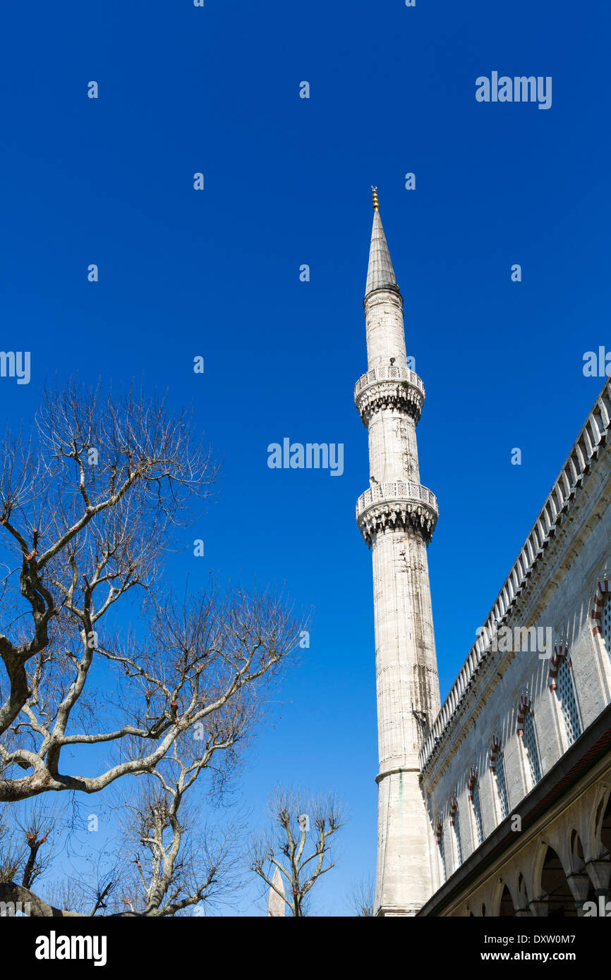Minaret on the Blue Mosque (Sultanahmet Camii), Sultanahmet district ...