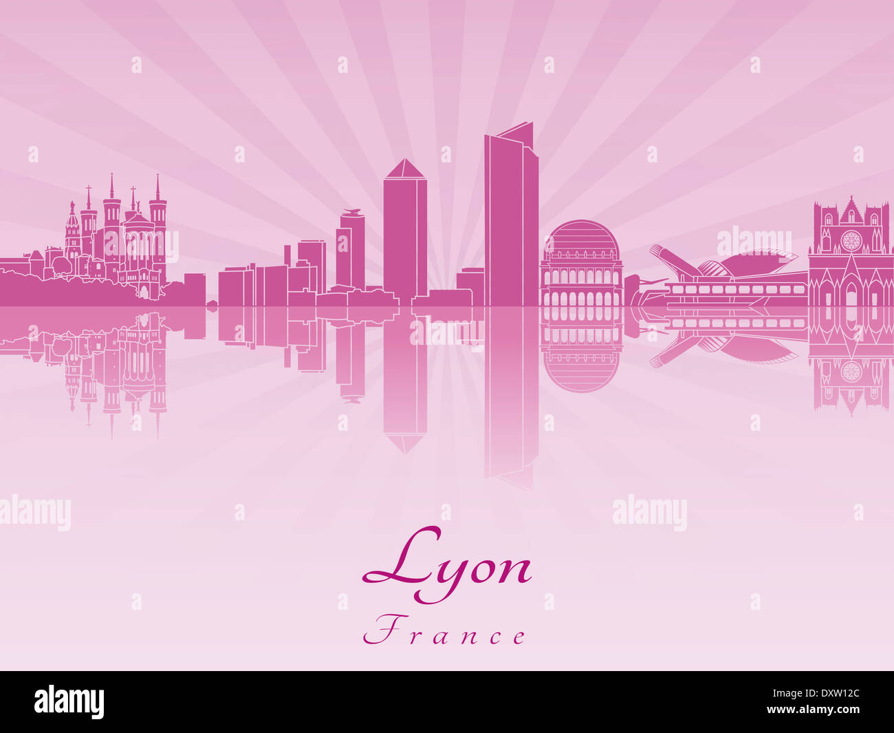 Lyon skyline in purple radiant Stock Photo - Alamy