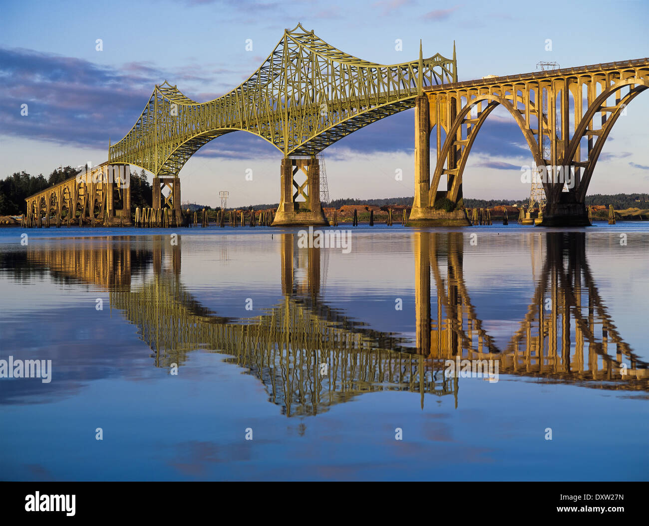 McCollough Memorial Bridge crosses Coos Bay; North Bend, Oregon, United ...