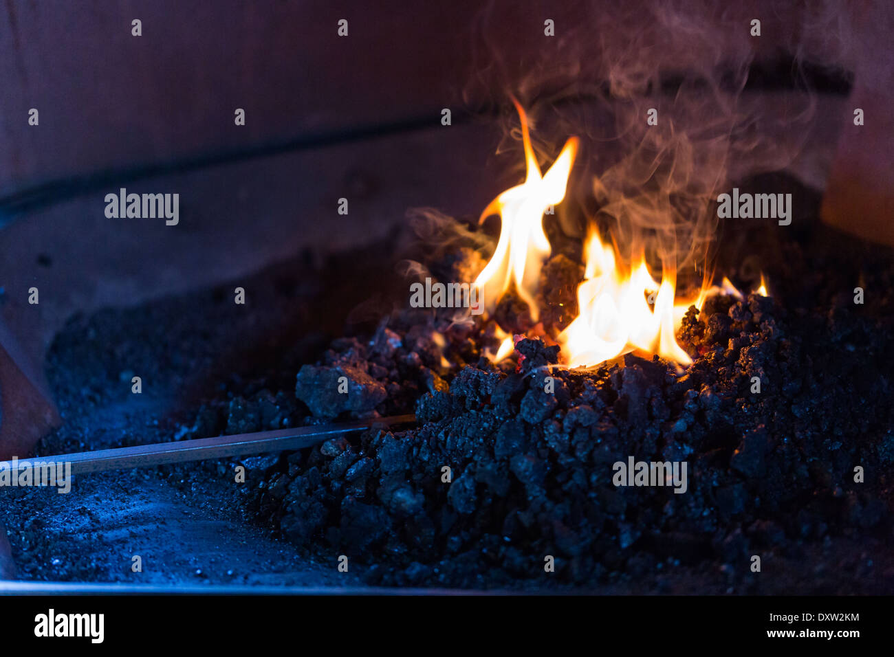 Working forge of the blacksmith in old shop Stock Photo - Alamy