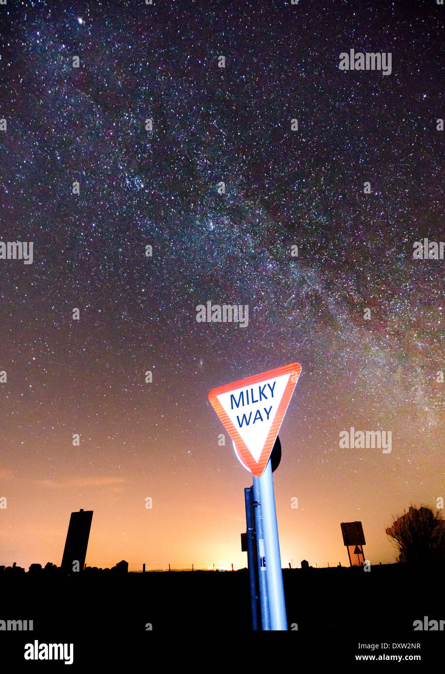 Road sign milky way hi-res stock photography and images - Alamy