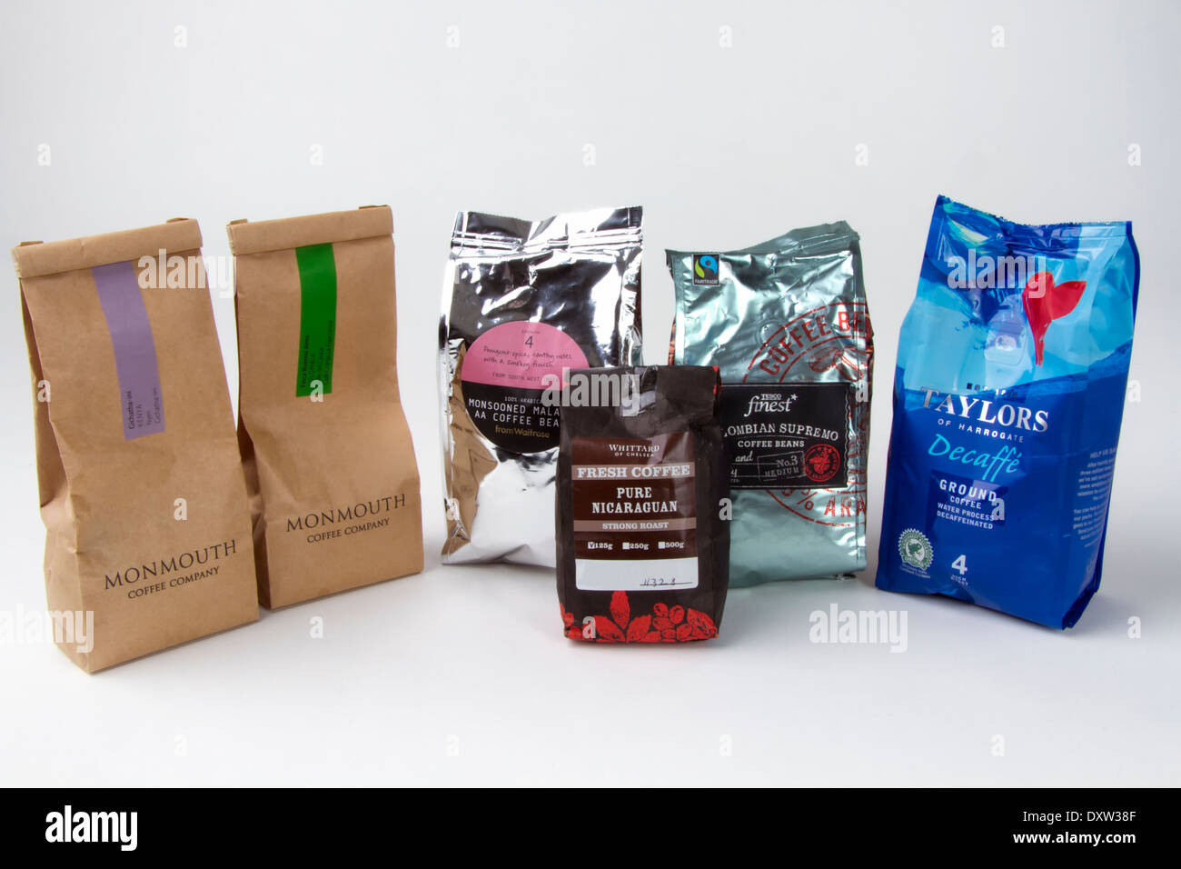 Selection of bagged coffee beans and ground coffee Stock Photo - Alamy