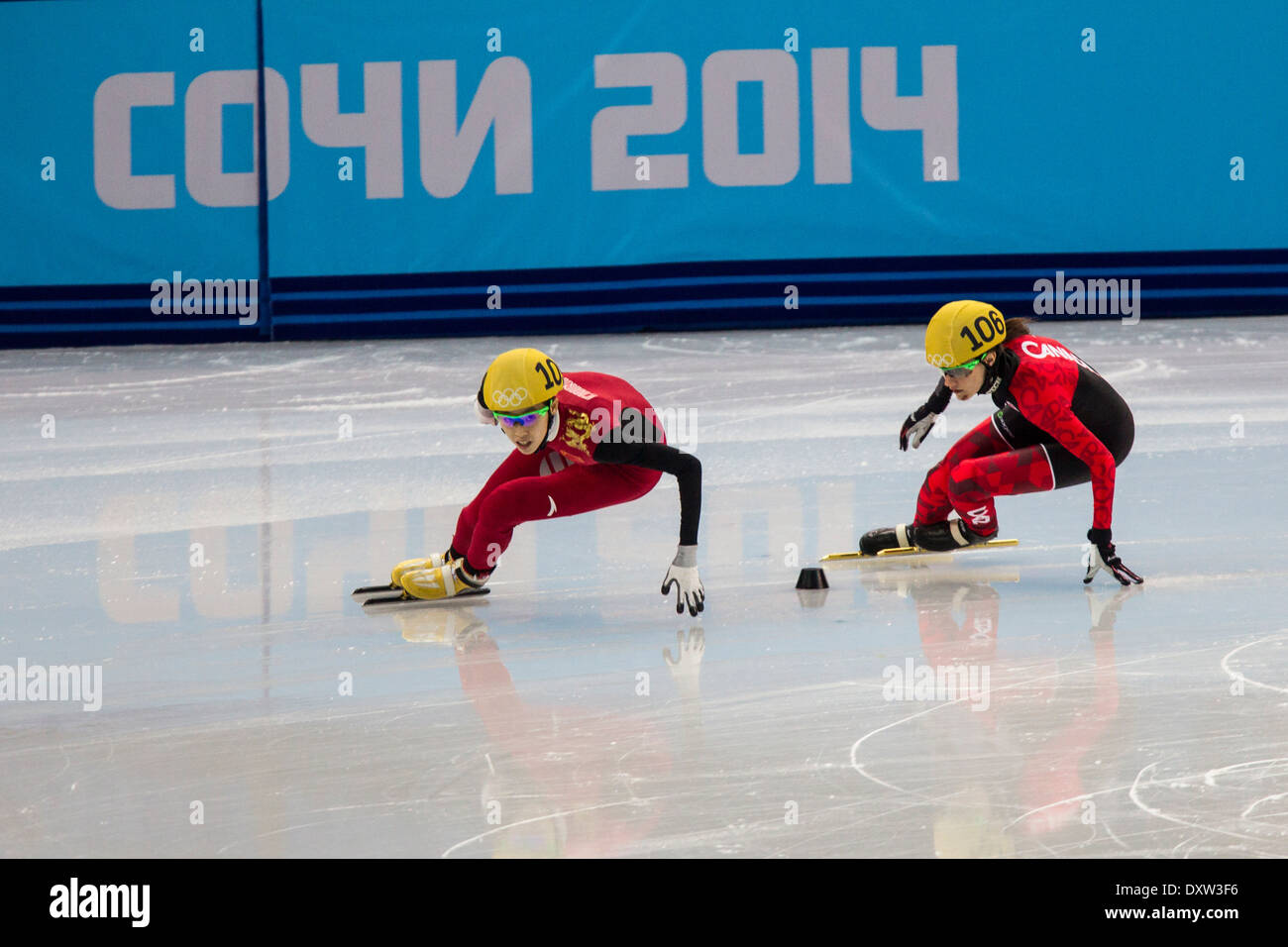 Kexin Fan (CHN) and Jessica Hewitt (CAN) competing in the Women's Short ...