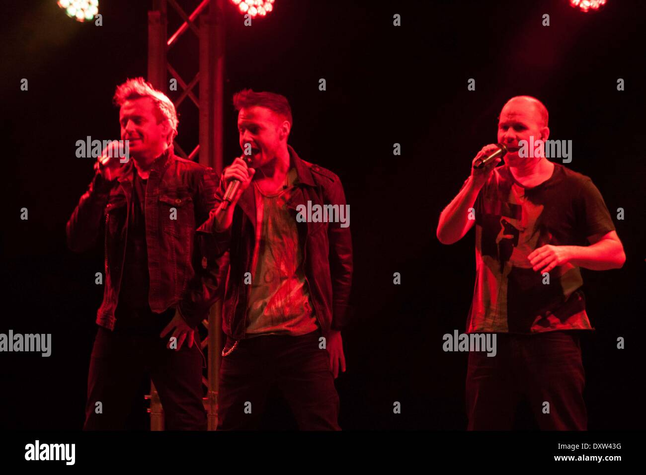 Reading, UK . 31st Mar, 2014. Boy band 911 performing at The Hexagon ...