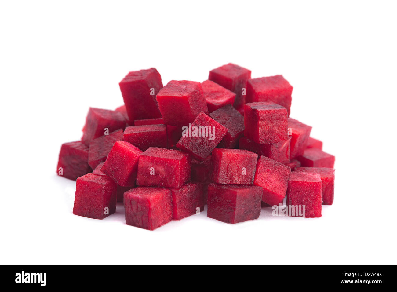 Beetroot cube slice closeup isolated on white background Stock Photo ...