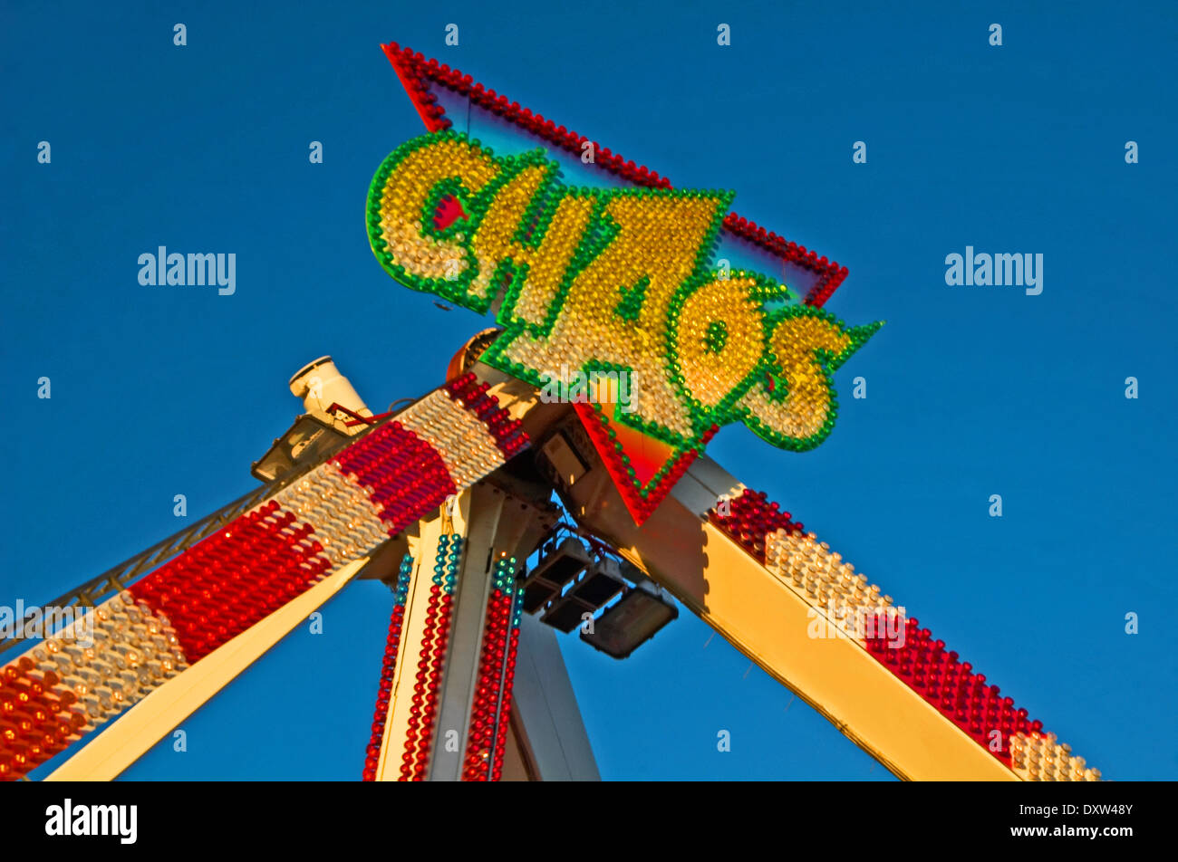 Abstract fairground ride Chaos against a blue sky at Stratford's Autumn ...