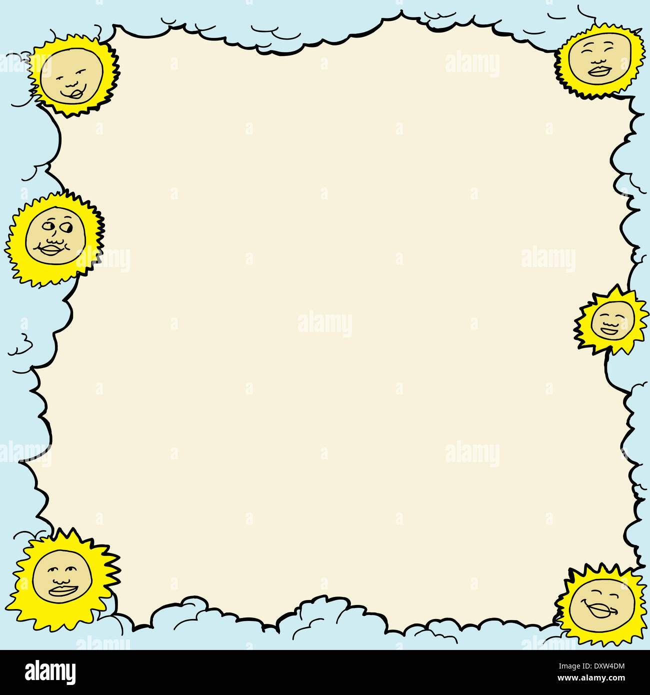 Smiling sun and clouds frame with blank space Stock Photo - Alamy