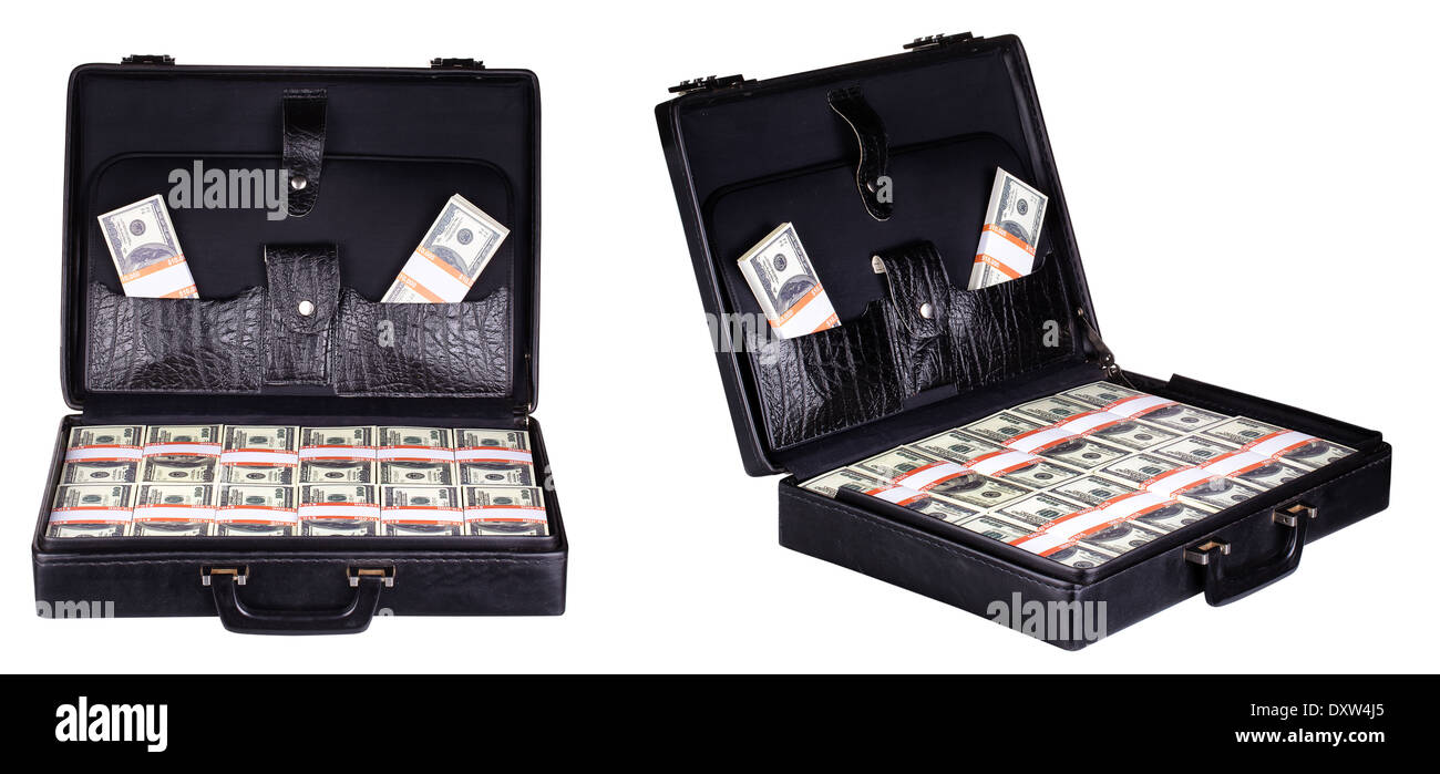 case full of dollar on white background Stock Photo - Alamy