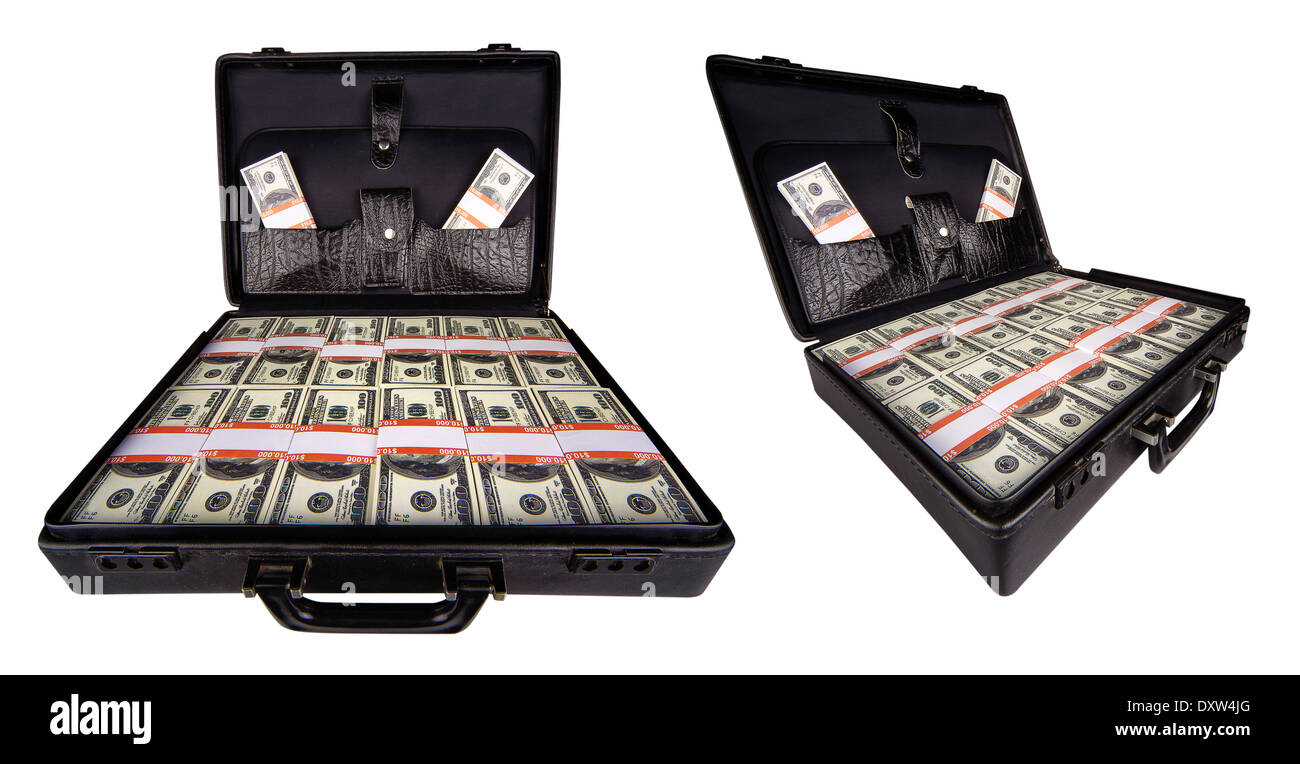 case full of dollar on white background Stock Photo - Alamy