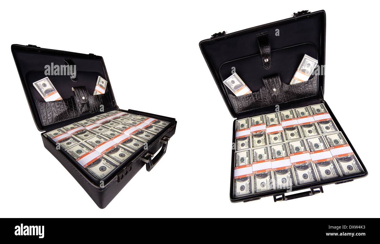 case full of dollar on white background Stock Photo - Alamy