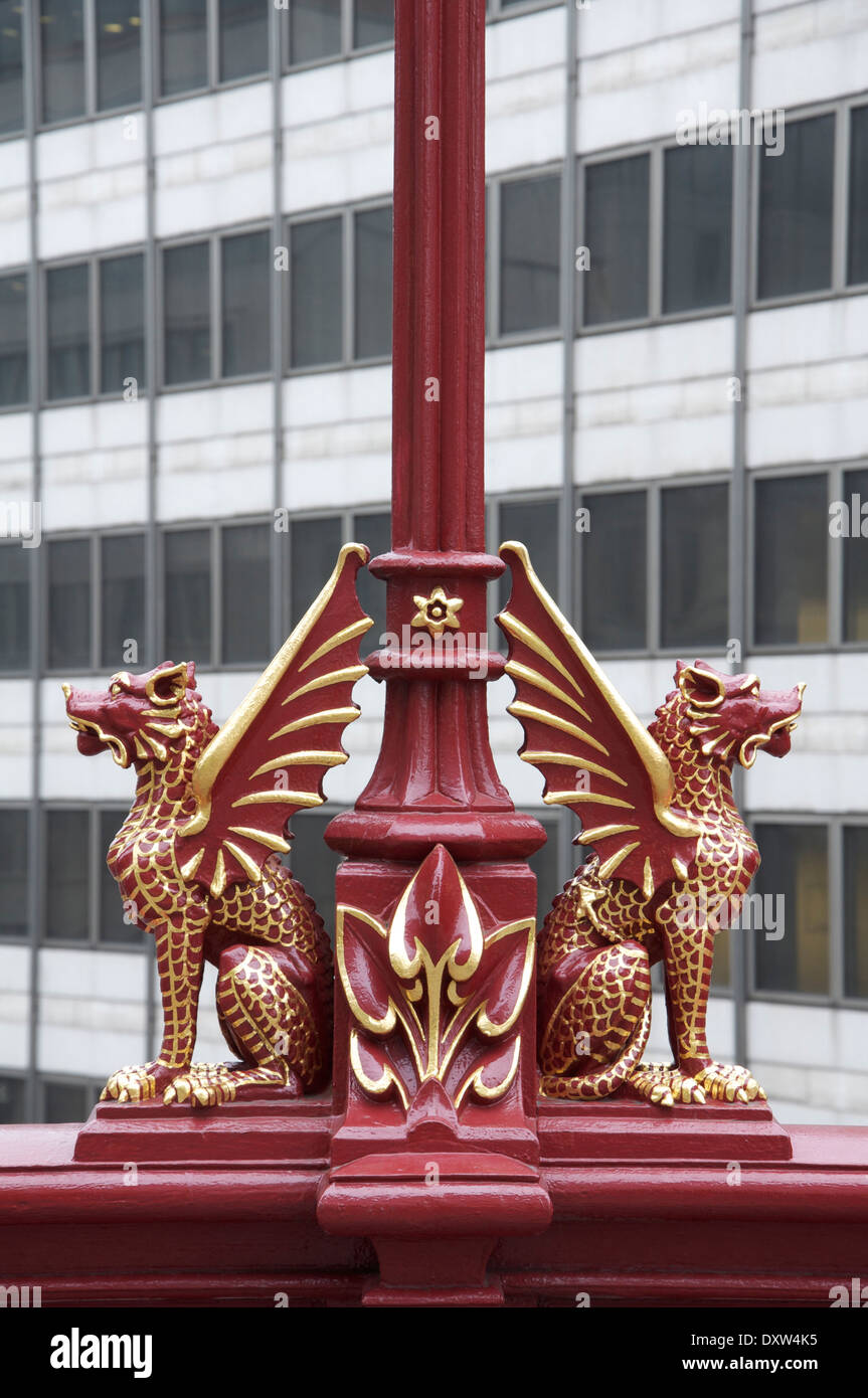 Ornate red gryphons, with details picked out in gold leaf, adorn the ...