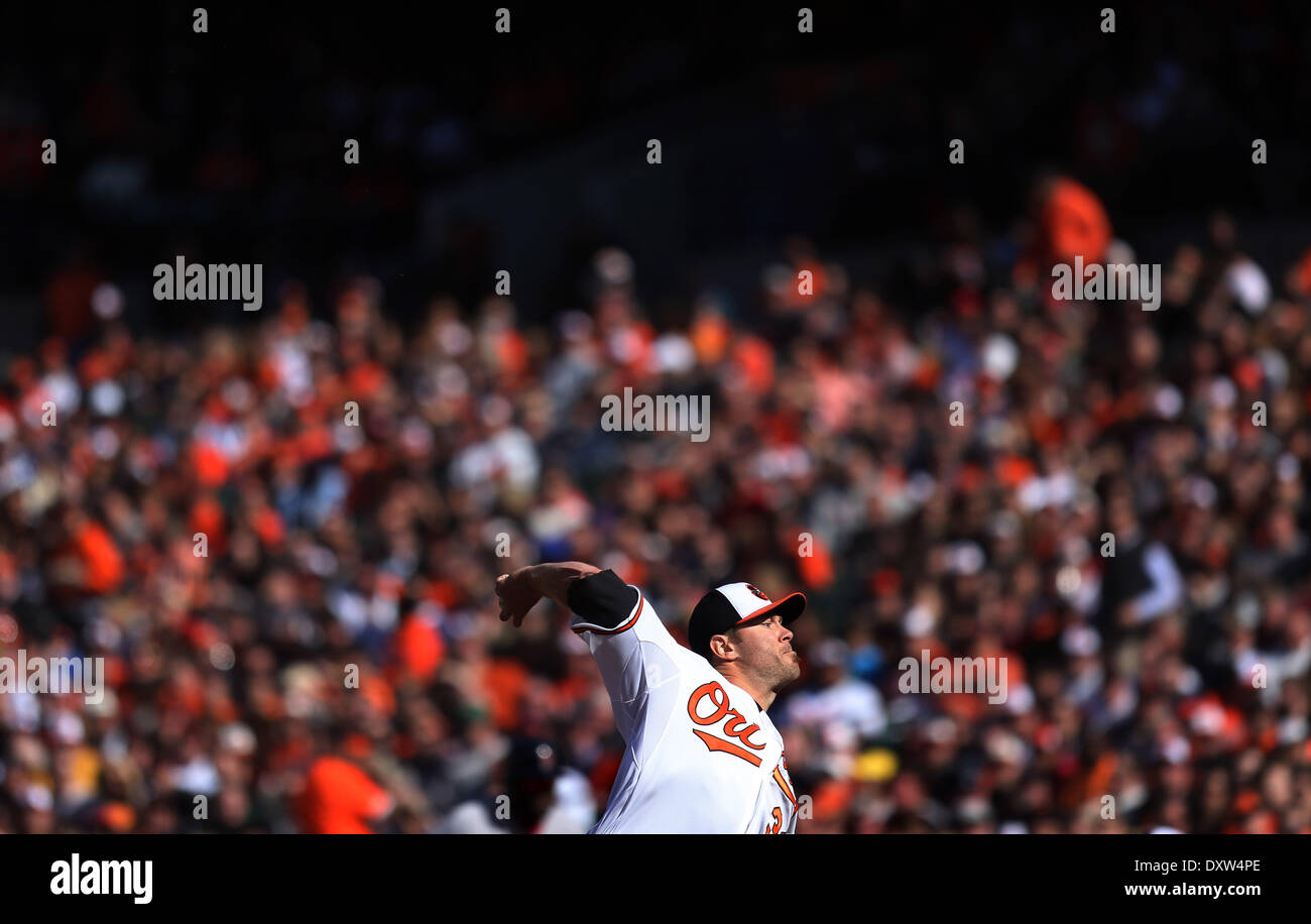 Baltimore, MD, USA. 31st Mar, 2014. Baltimore Orioles starting pitcher ...