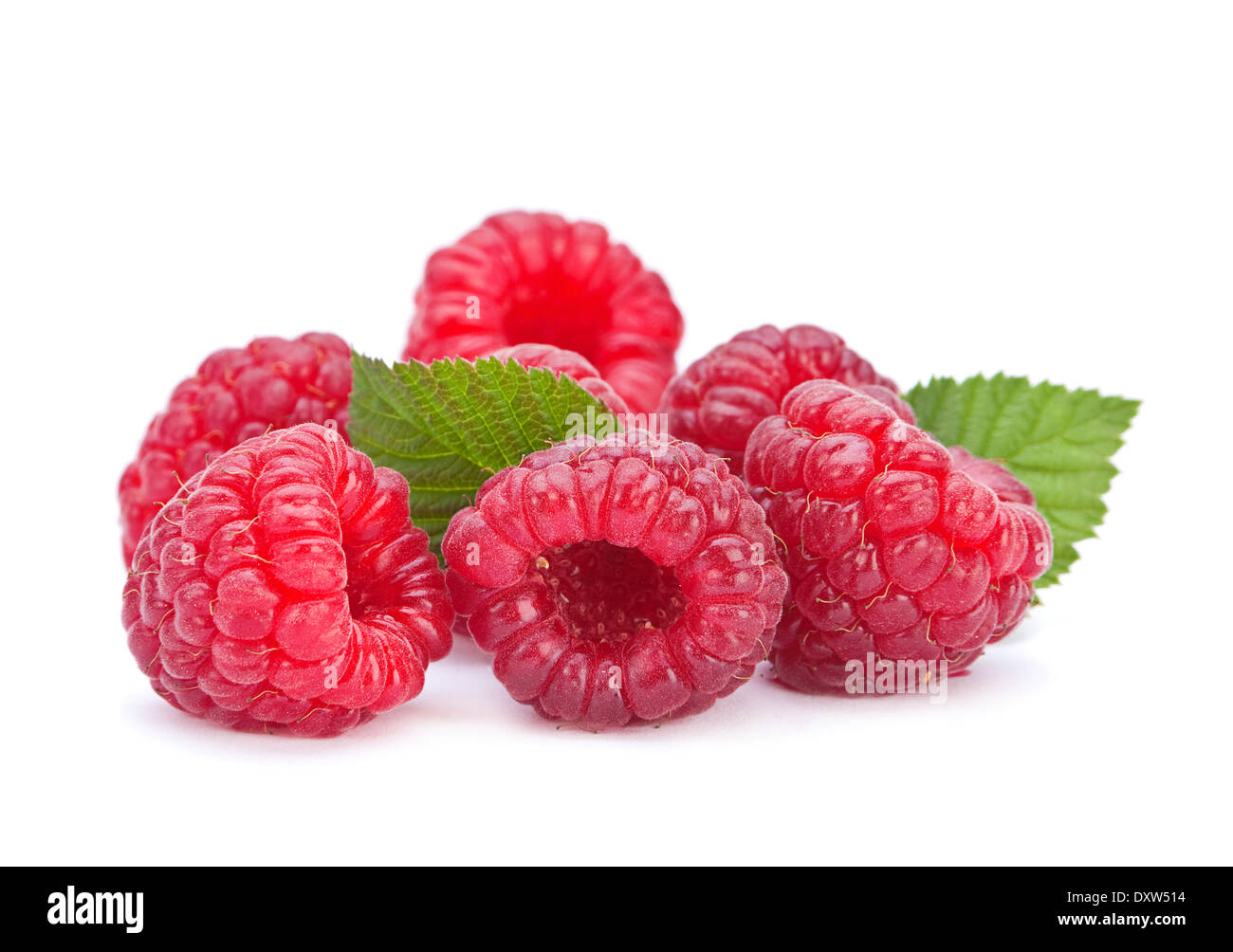 Raspberry fruit with leaf isolated on white Stock Photo - Alamy