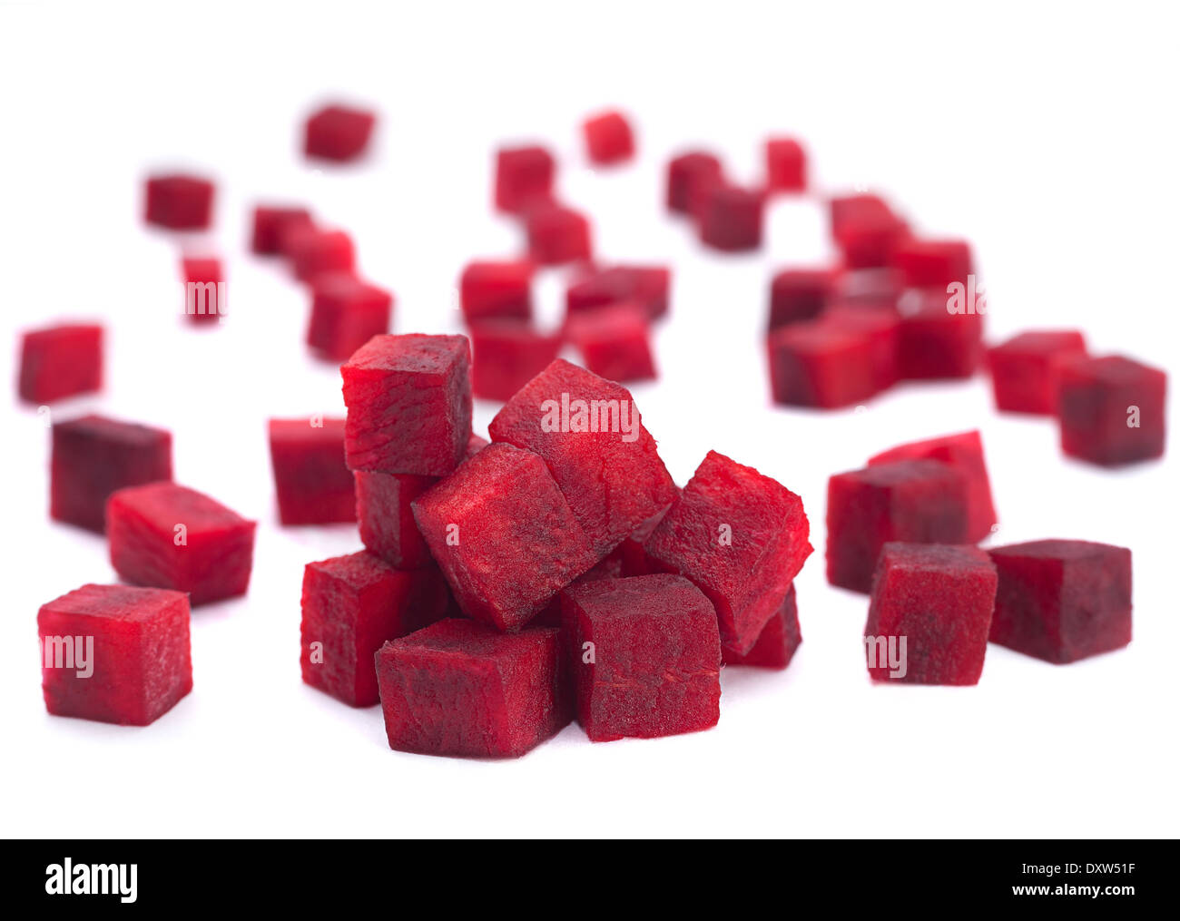 Beetroot cube slice closeup isolated on white background Stock Photo ...
