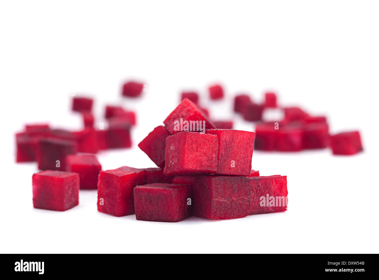 Beetroot cube slice closeup isolated on white background Stock Photo ...