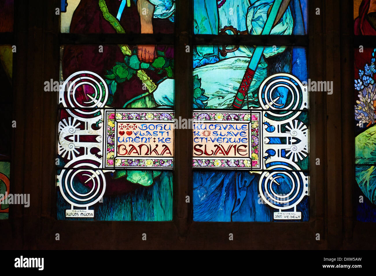Stained glass window of Art Nouveau artist Alfons Mucha, St. Vitus ...