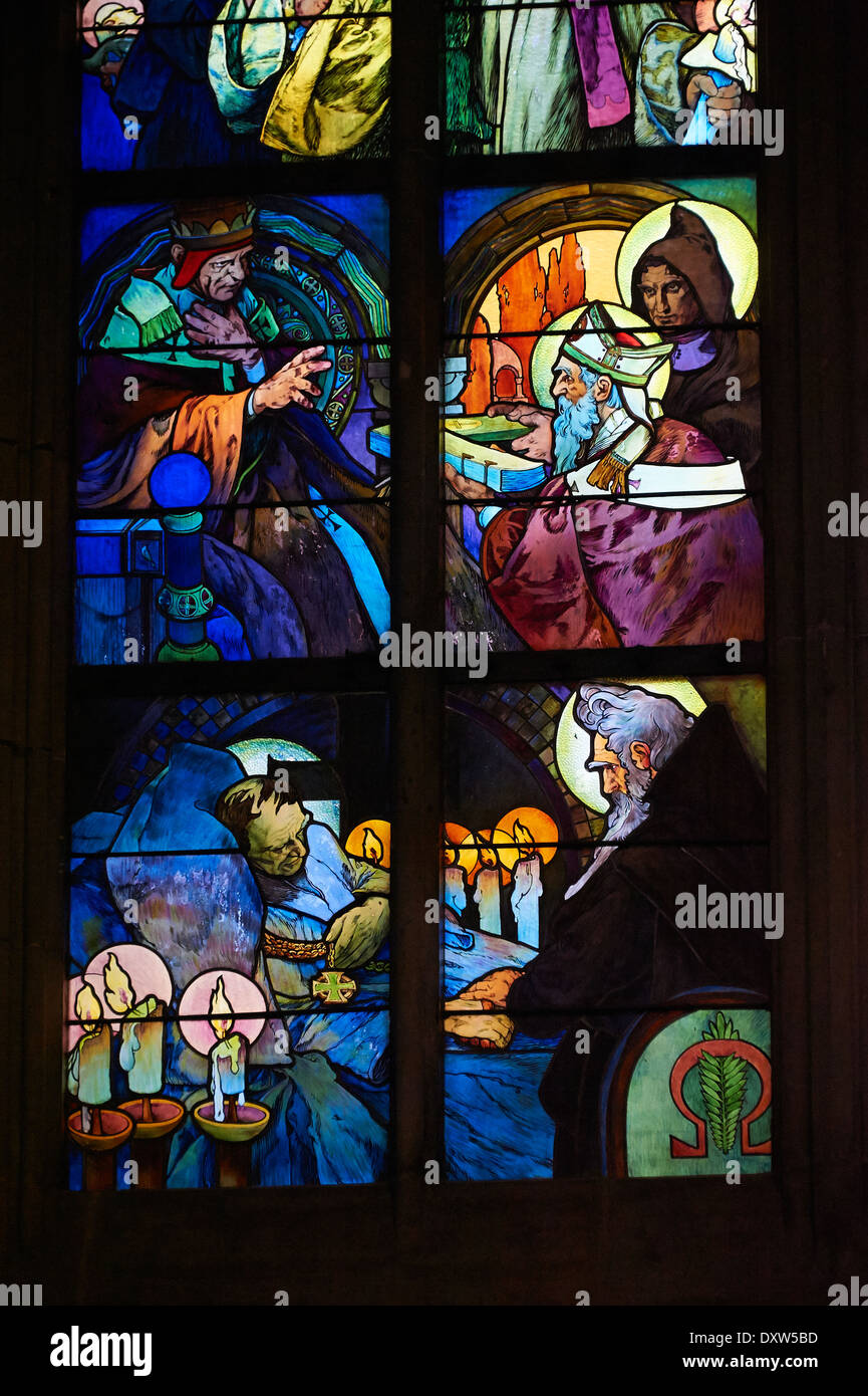 Stained glass window of Art Nouveau artist Alfons Mucha, St. Vitus ...