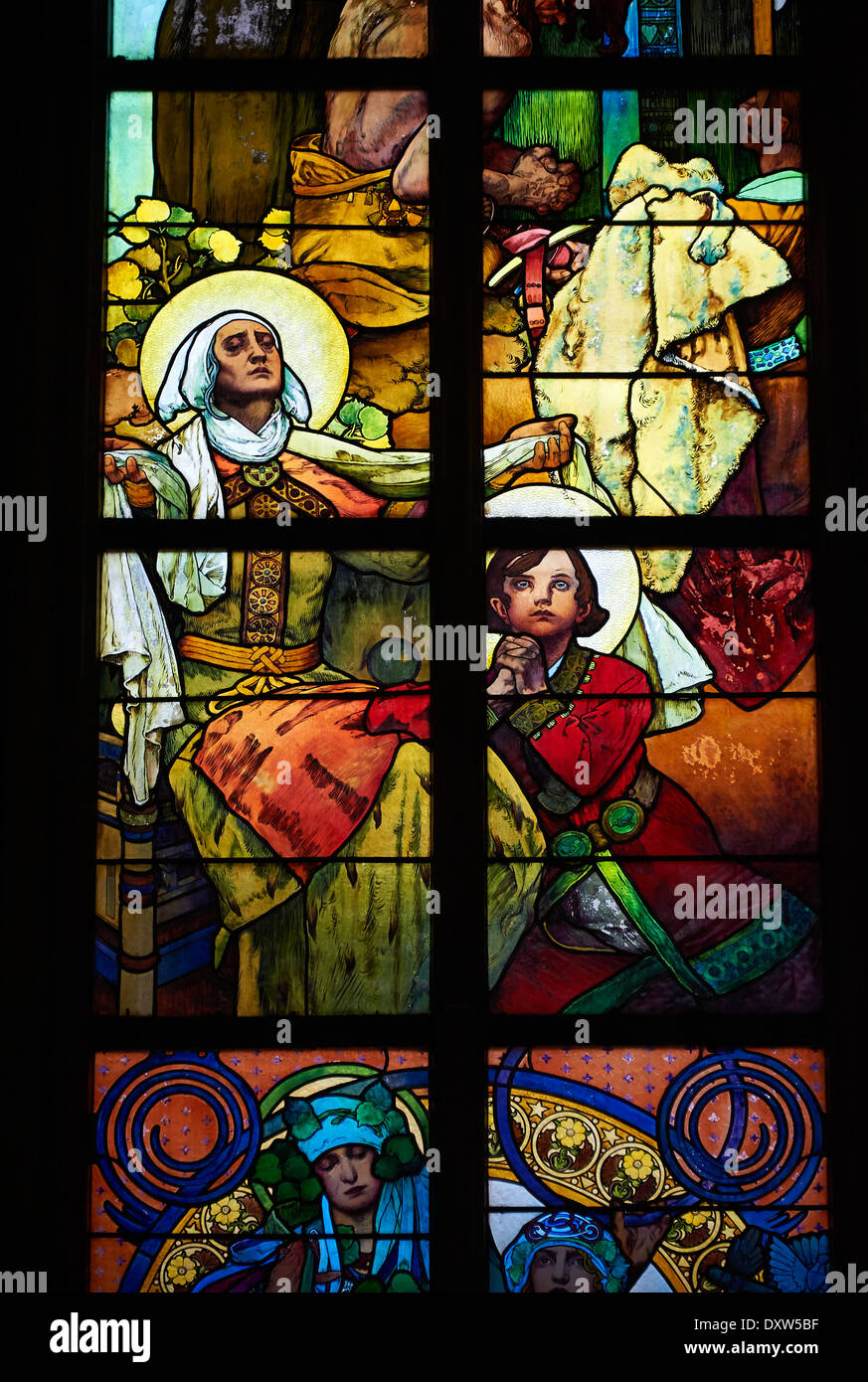 Stained glass window of Art Nouveau artist Alfons Mucha, St. Vitus ...