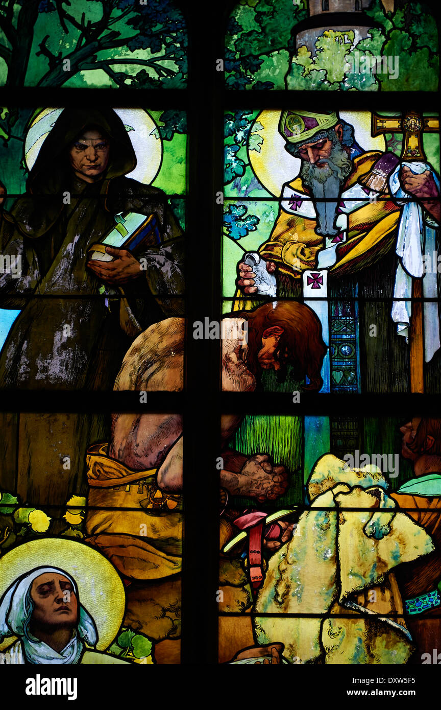 Stained glass window of Art Nouveau artist Alfons Mucha, St. Vitus ...