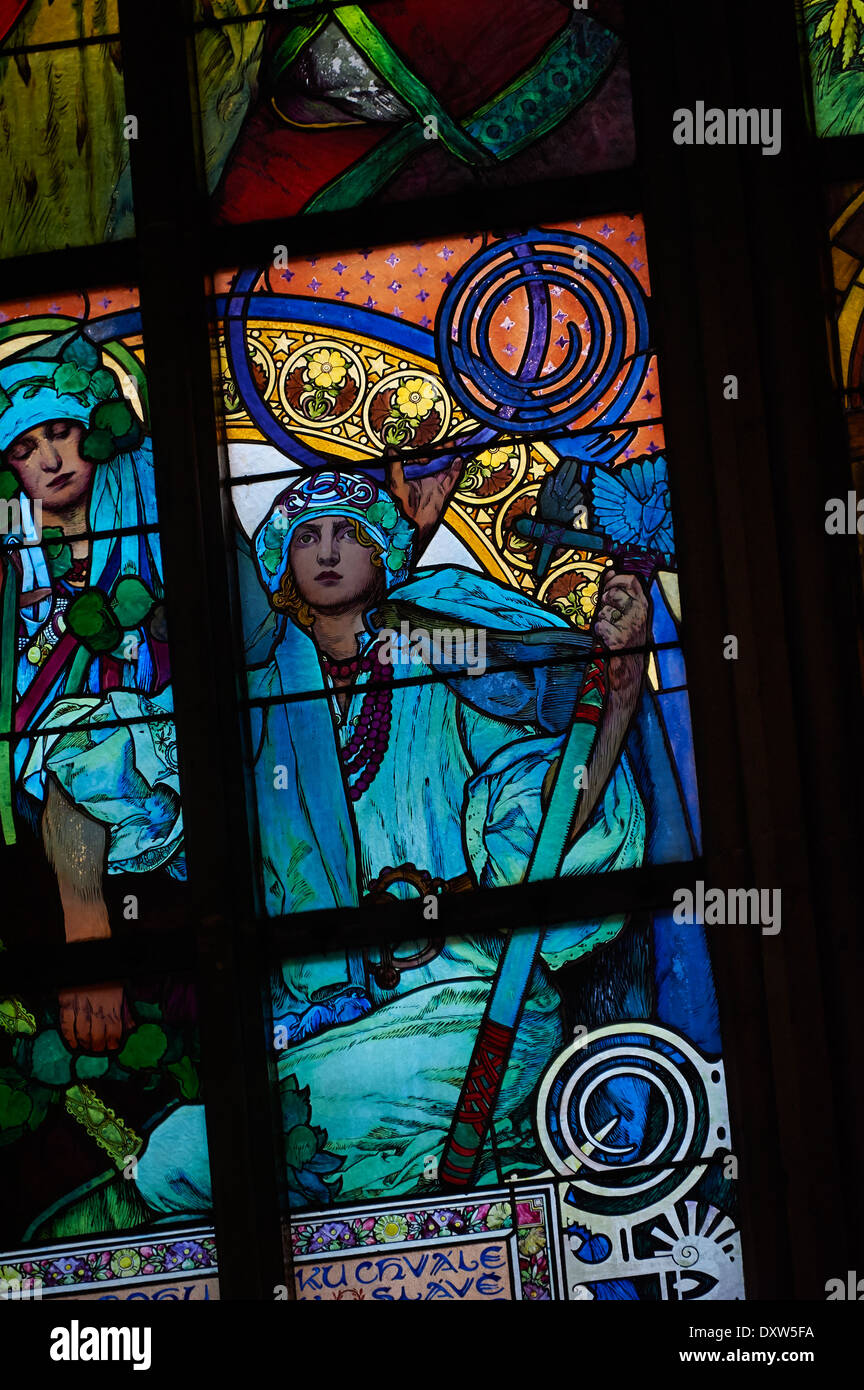 Stained glass window of Art Nouveau artist Alfons Mucha, St. Vitus ...