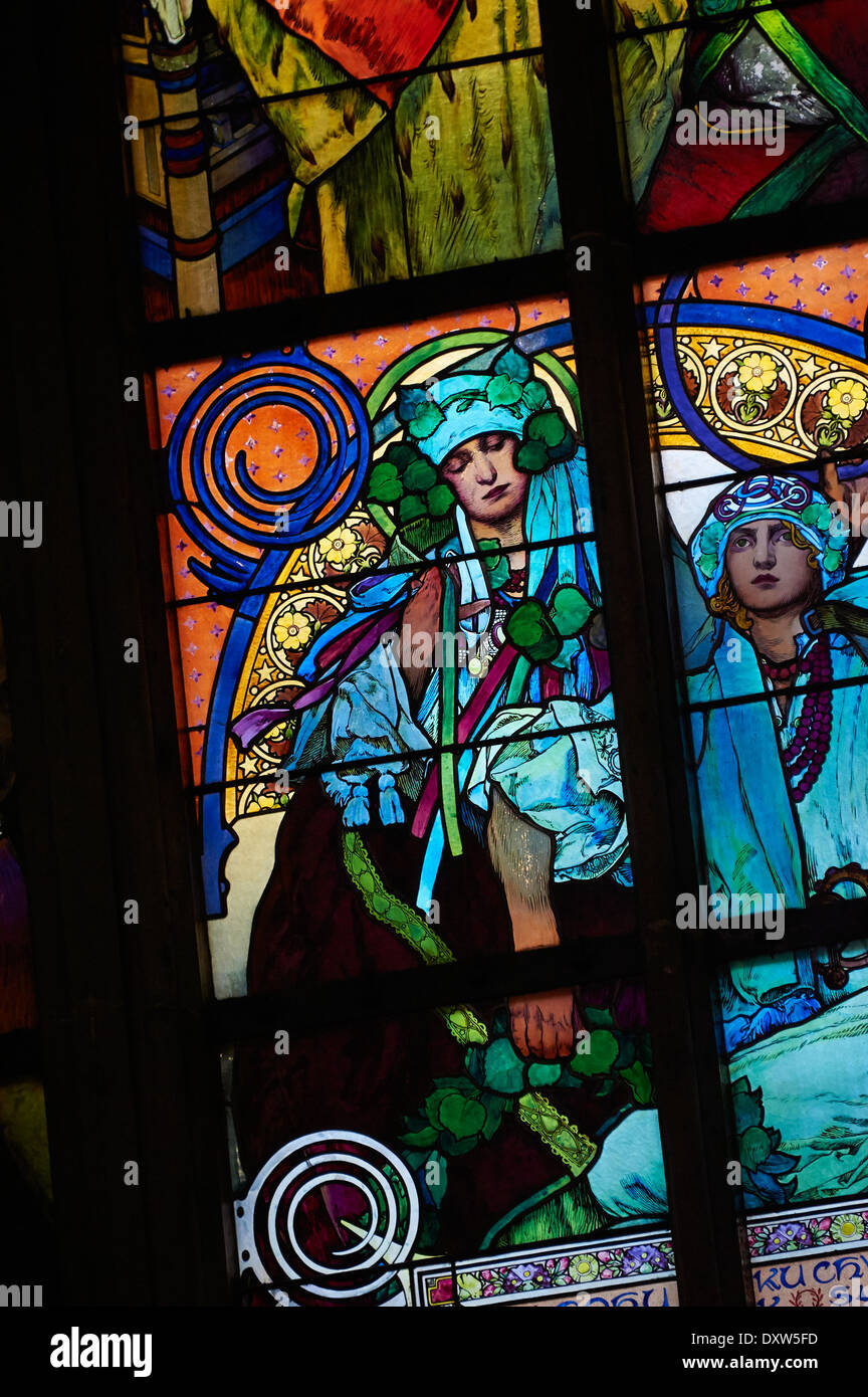 Stained glass window of Art Nouveau artist Alfons Mucha, St. Vitus ...
