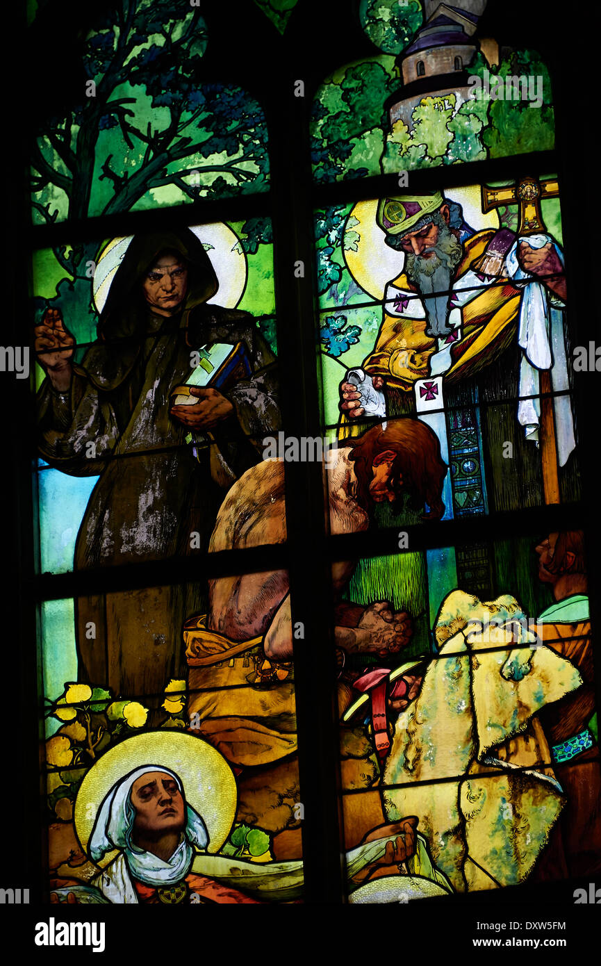 Stained glass window of Art Nouveau artist Alfons Mucha, St. Vitus ...