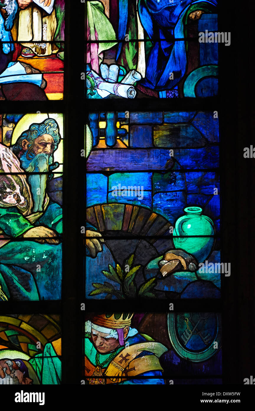 Stained glass window of Art Nouveau artist Alfons Mucha, St. Vitus ...