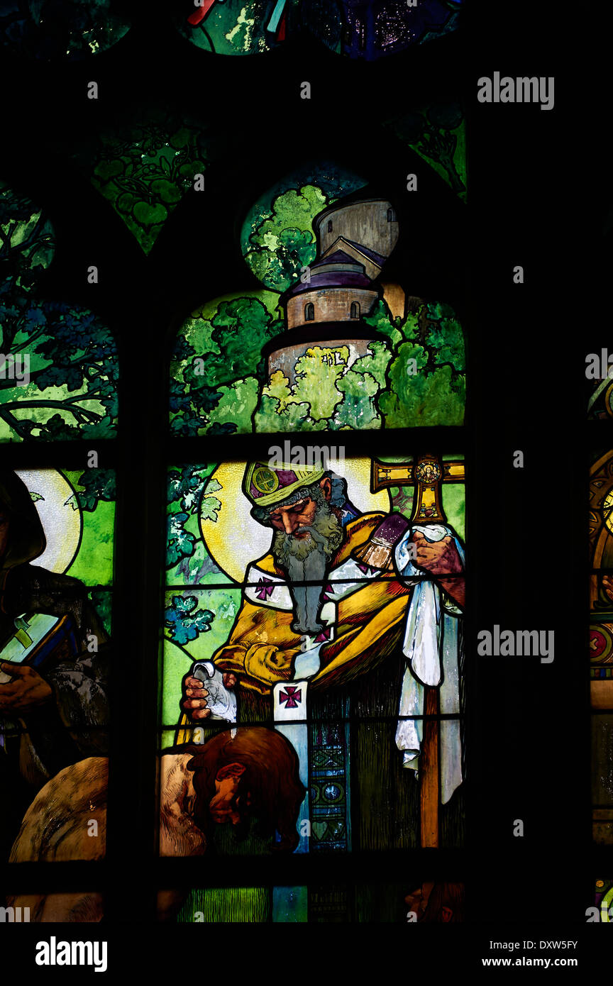 Stained glass window of Art Nouveau artist Alfons Mucha, St. Vitus ...
