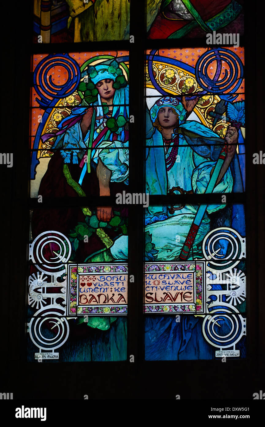 Stained glass window of Art Nouveau artist Alfons Mucha, St. Vitus ...
