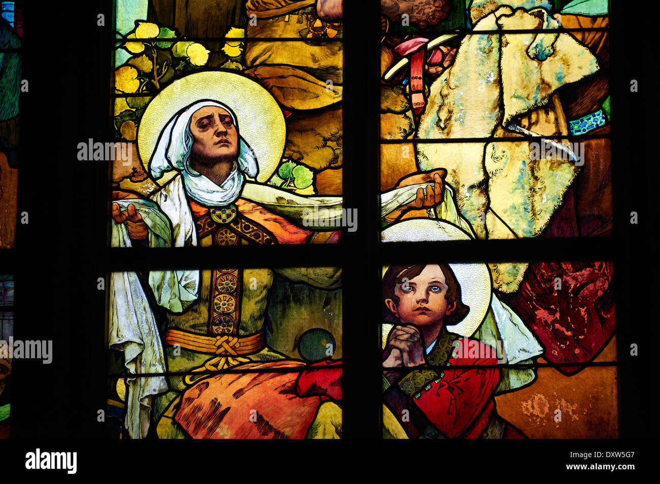 Stained glass window of Art Nouveau artist Alfons Mucha, St. Vitus ...