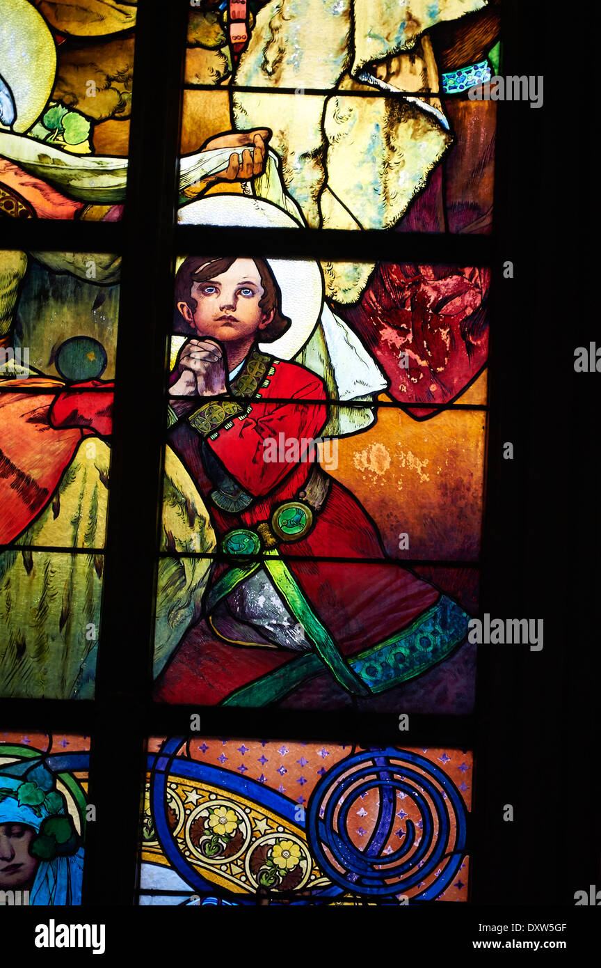 Stained glass window of Art Nouveau artist Alfons Mucha, St. Vitus ...