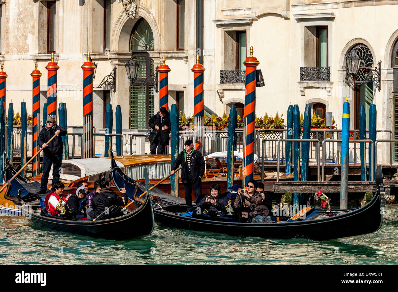 Tourists Taking A Gondola Ride, The Grand Canal, Venice, Italy Stock ...