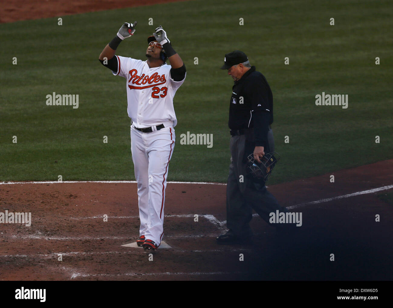 Baltimore, MD, USA. 31st Mar, 2014. Baltimore Orioles left fielder ...