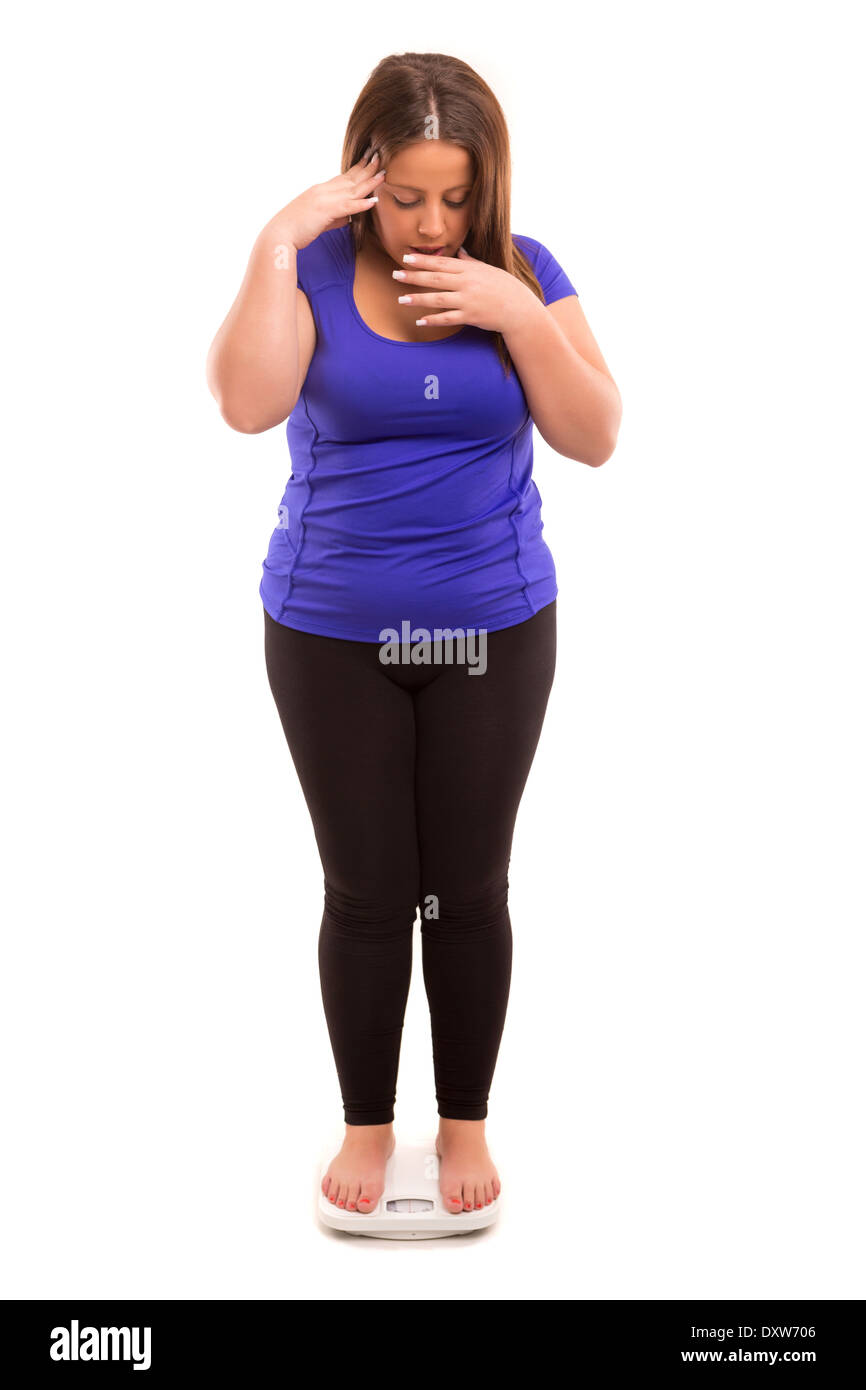Fat woman very worried with her weight Stock Photo - Alamy