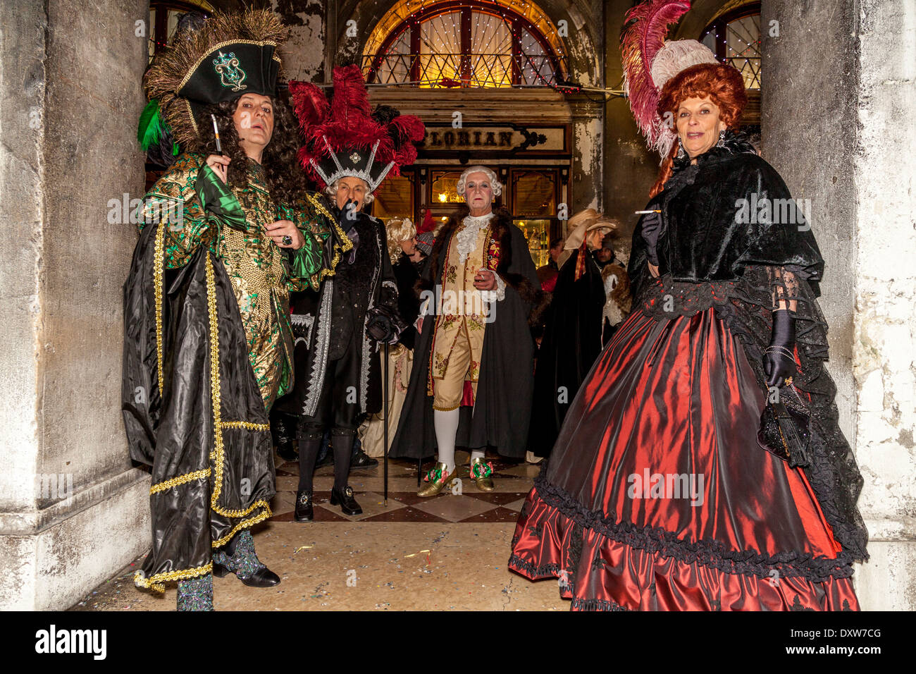 Group Of Carnival Revellers Outside Cafe Florian, Venice Carnival ...