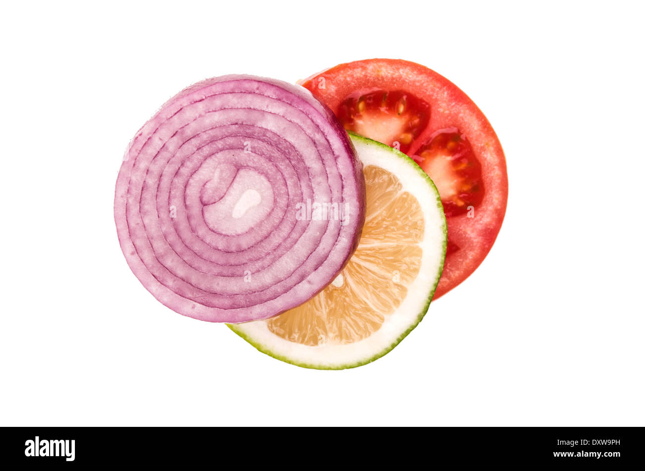 tomato lemon onion on a white background Stock Photo - Alamy