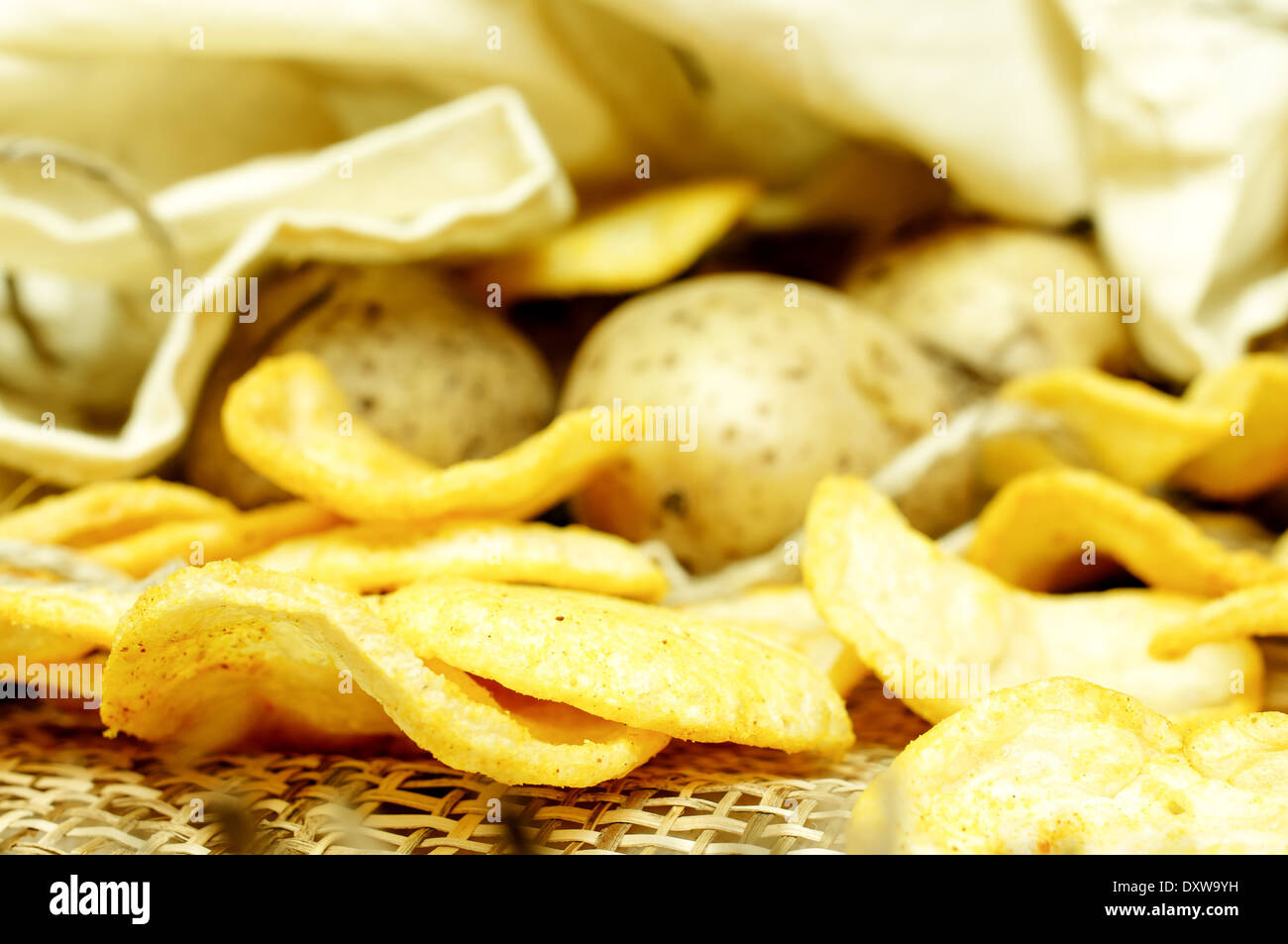Natural potato chips in a package and potatoes in the bag Stock Photo ...