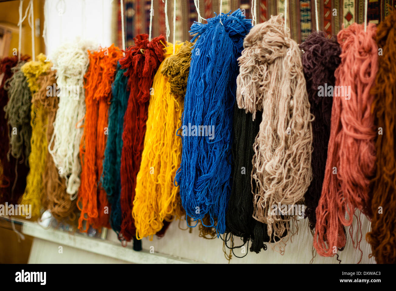 Colored wool that is used in carpetproduction in Pamukkale, Turkey ...