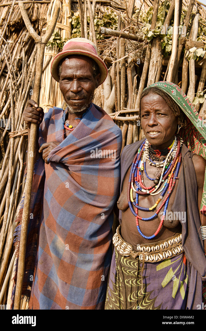 old man and woman of the Arbore tribe in the Lower Omo Valley of ...