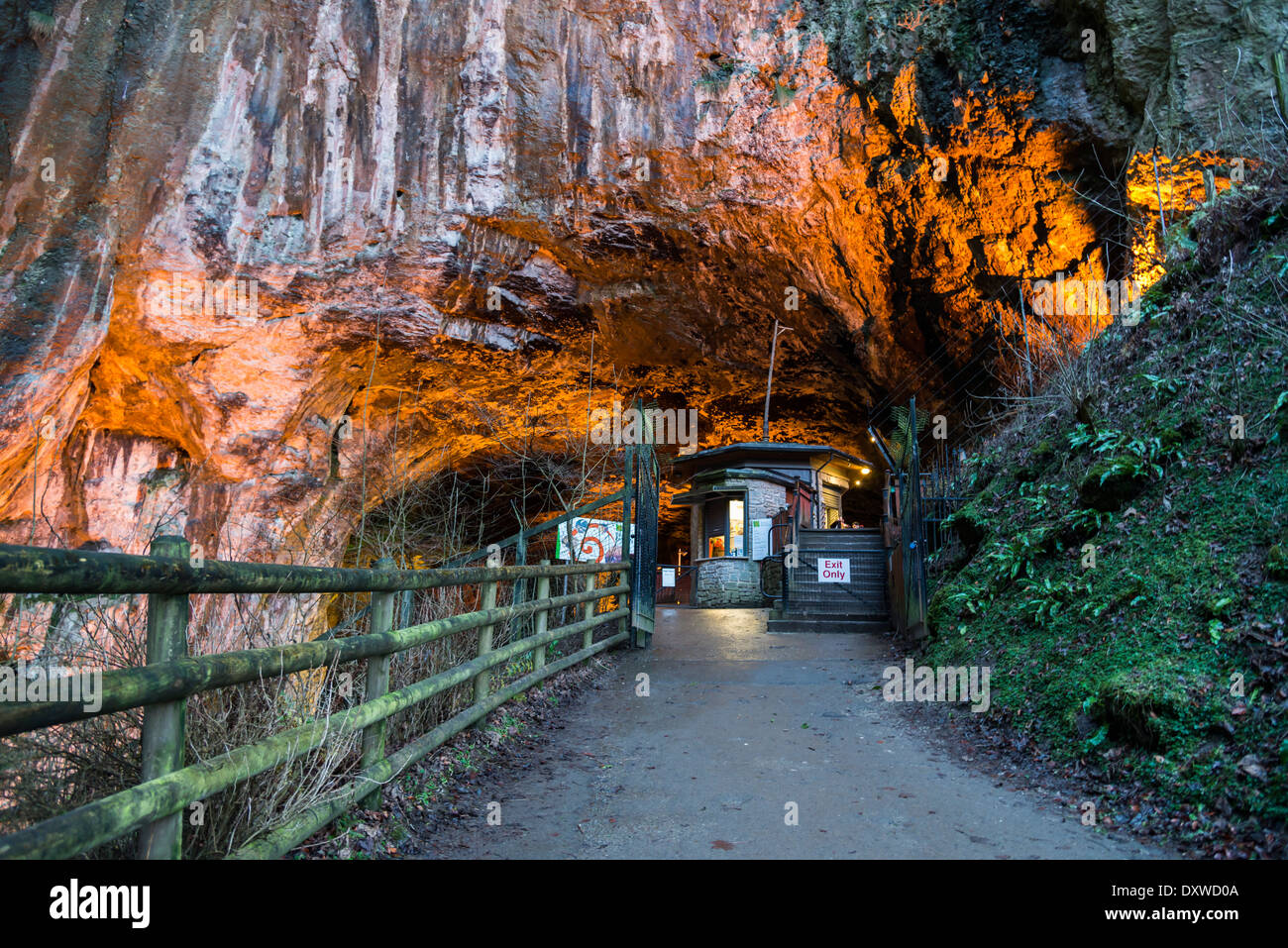 Peak Cavern Castleton Derbyshire England lit up for Christmas Stock ...