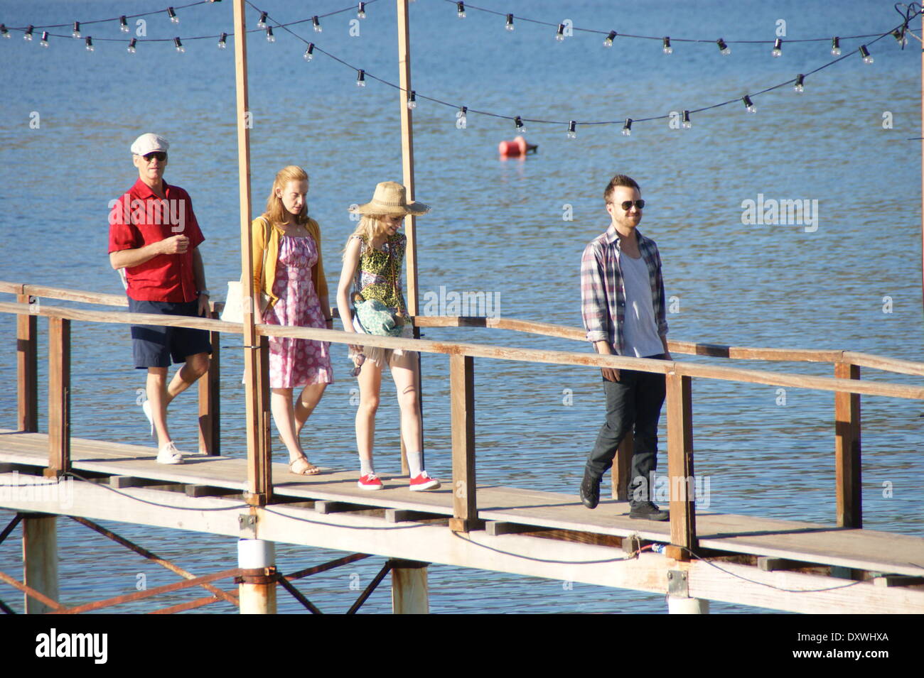 Pierce Brosnan Aaron Paul Toni Collette and Imogen Poots on the set of ...