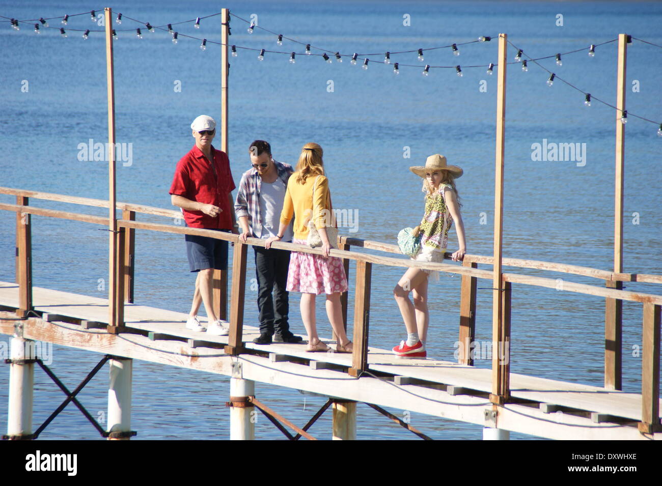 Pierce Brosnan Aaron Paul Toni Collette and Imogen Poots on the set of ...