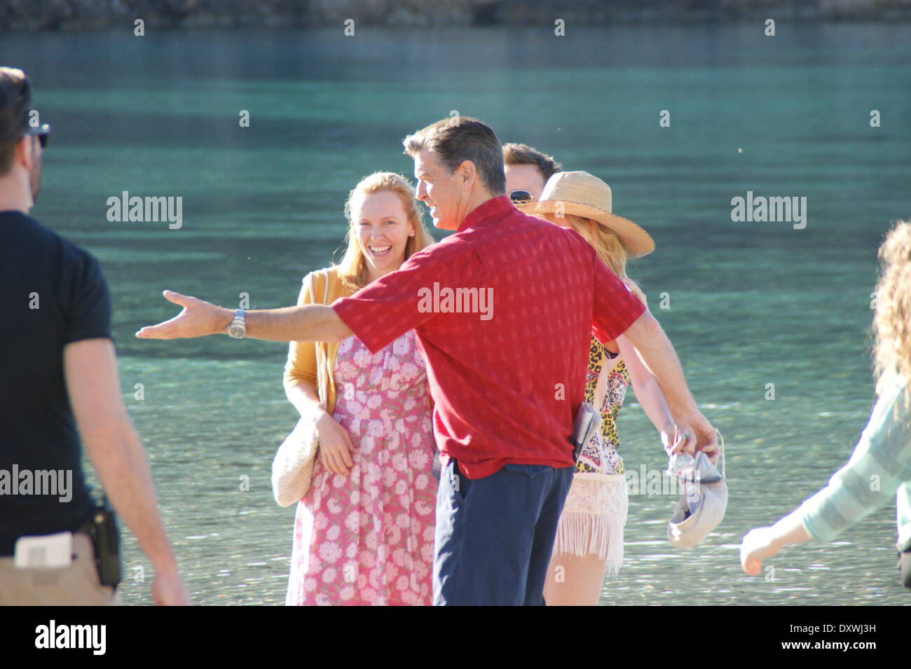 Pierce Brosnan Aaron Paul Toni Collette and Imogen Poots on the set of ...