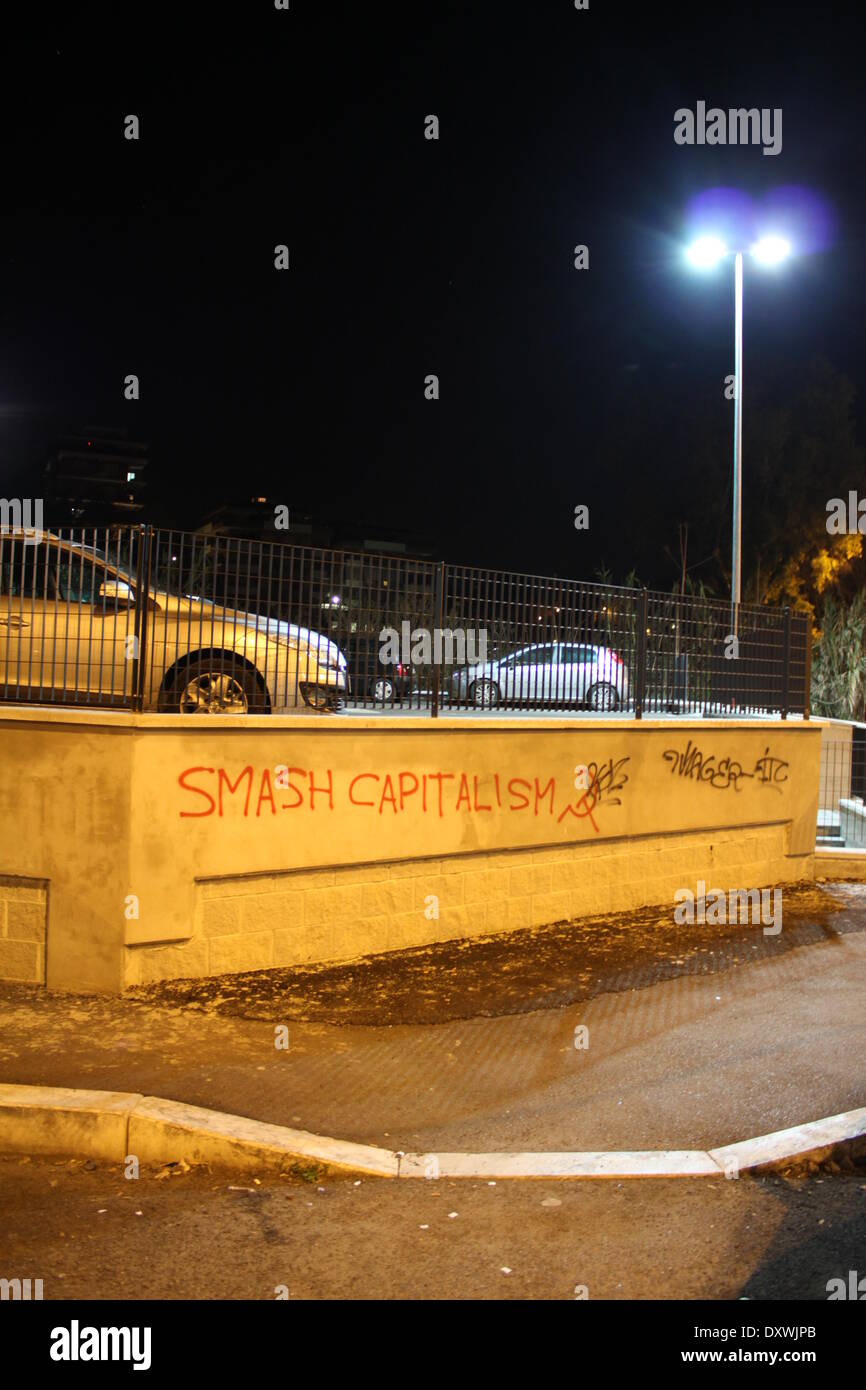 Rome, Italy. 31st March 2014. Anti capitalism graffiti in Rome Italy ...