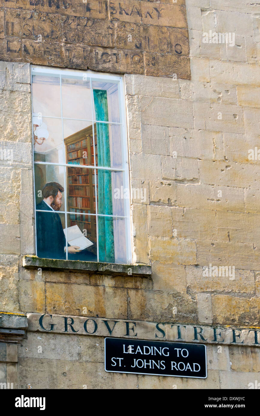 View of a cleverly painted window on a house in Grove Street in the ...
