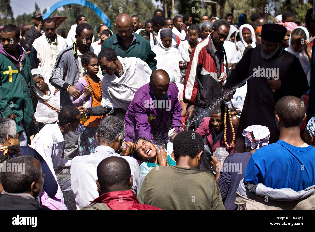 exorcism, evicting devils, holy water, holy shower, possessed Stock ...