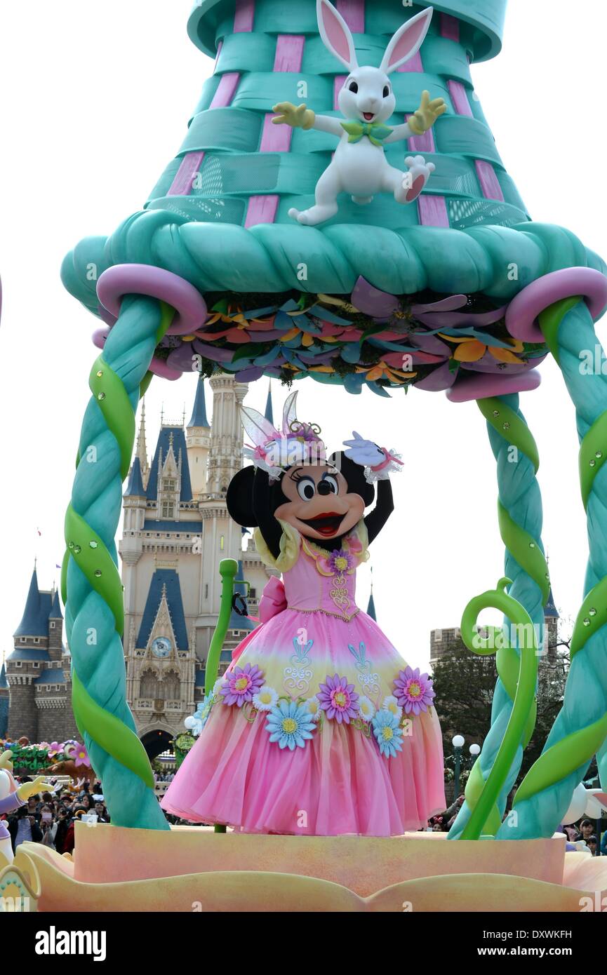 Tokyo, Japan. 1st Apr, 2014. A Disney character waves on a float during ...