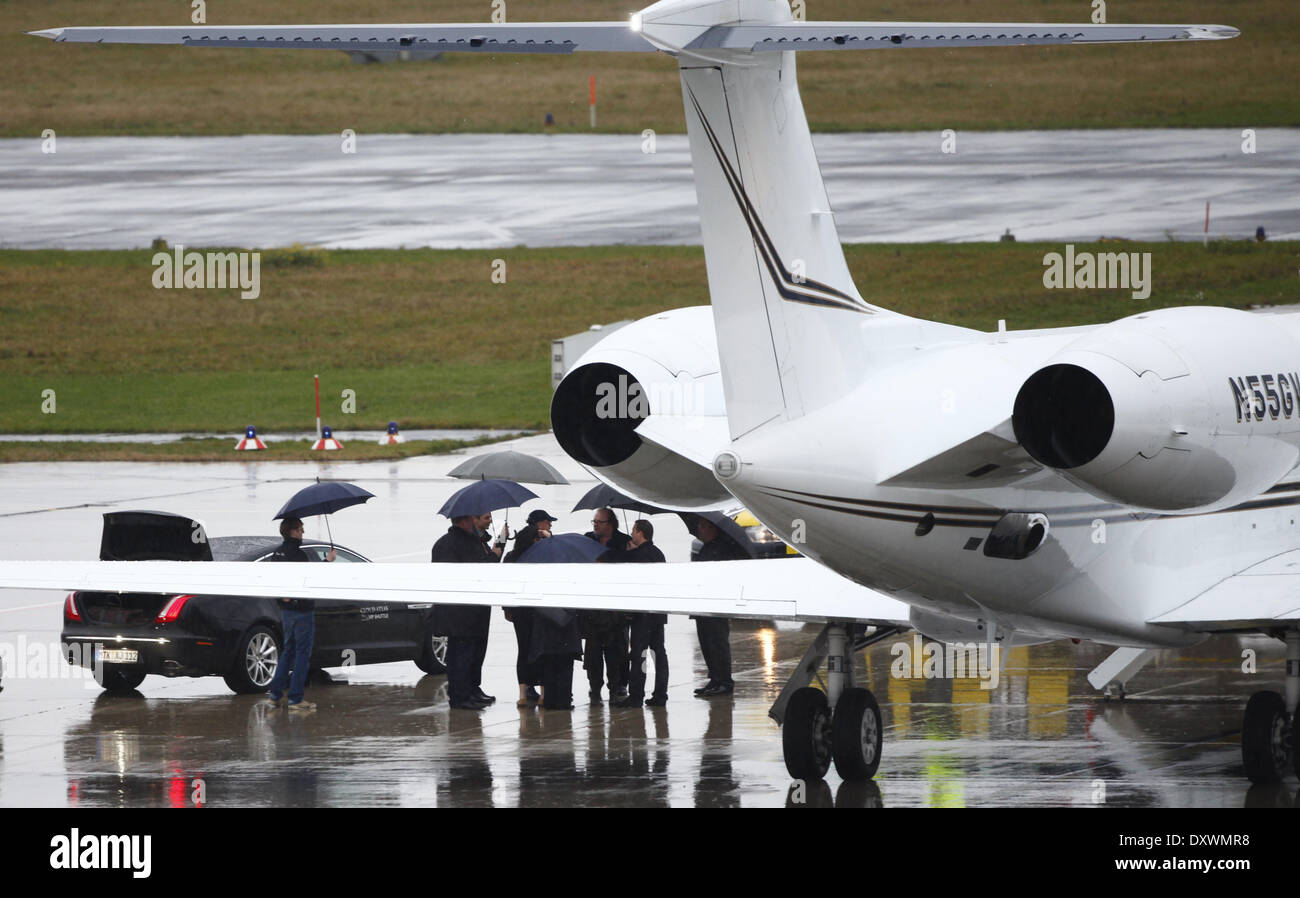 Tom Hanks arriving on a private jet at Bremen airport to promote the ...
