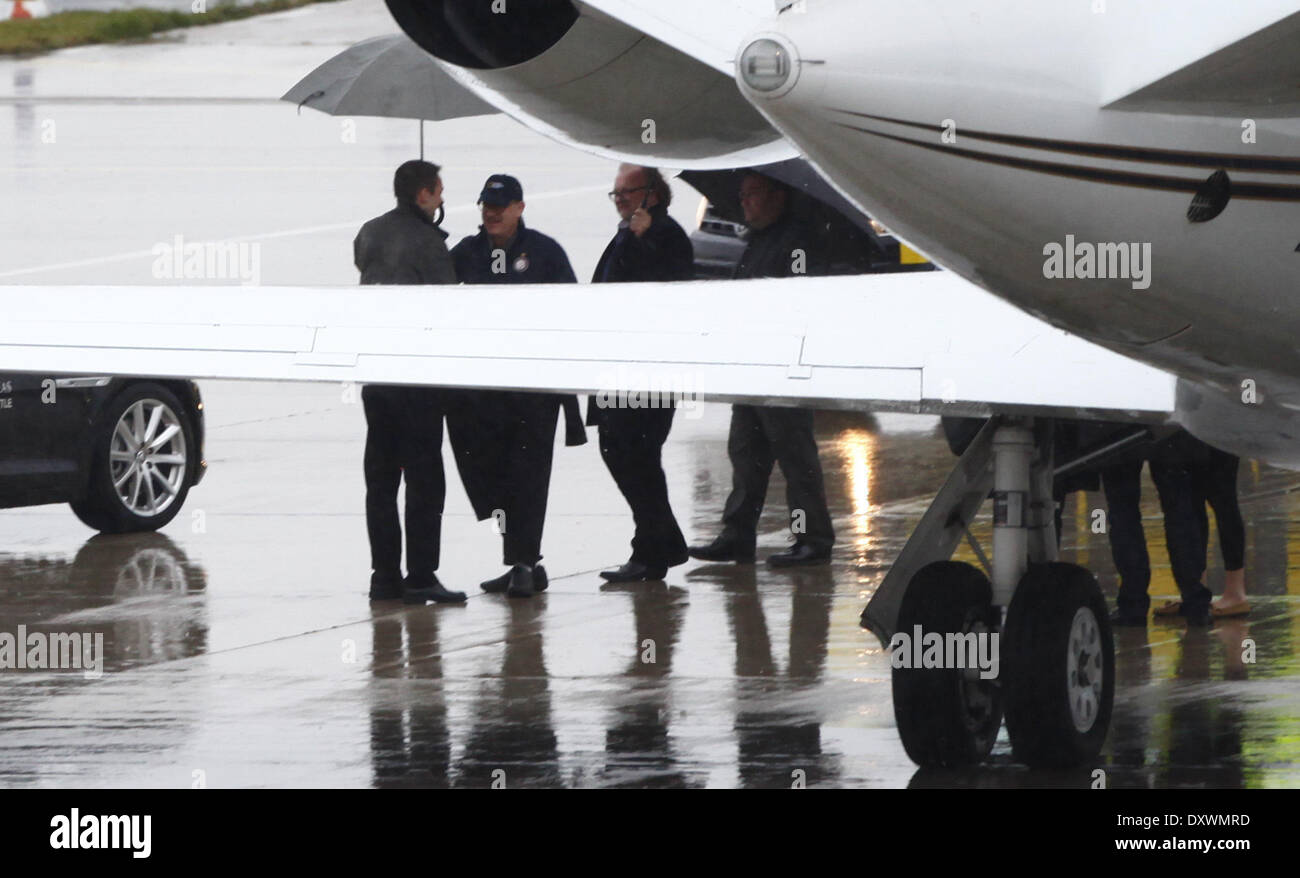 Tom Hanks arriving on a private jet at Bremen airport to promote the ...